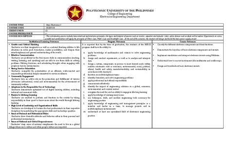 Ecen 101 Basic Electronics 1 Updated Obe Sept 2022 Polytechnic University Of The Philippines