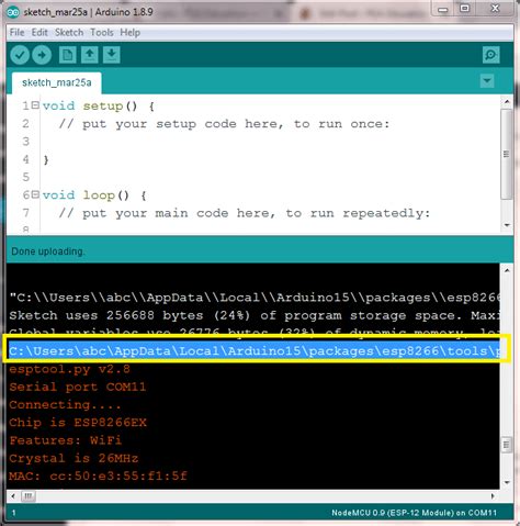 upload hex file in arduino using cmd prompt and bin to esp8266