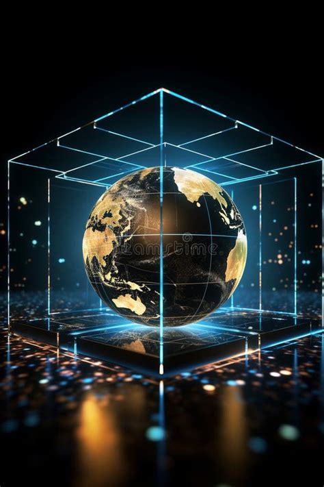Holographic Globe Encased In A Cube An Image Depicting Digital Age And Global Networks Stock
