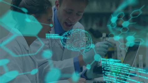 Animation Of Scientific Data Processing Over Diverse Scientists In Laboratory Stock Footage