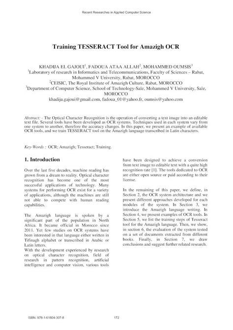 Pdf Training Tesseract Tool For Amazigh Ocr Wseas Training