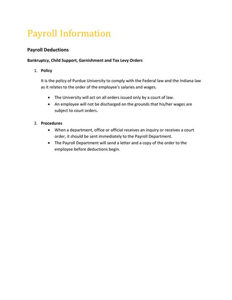 Payroll Information Payroll Deductions