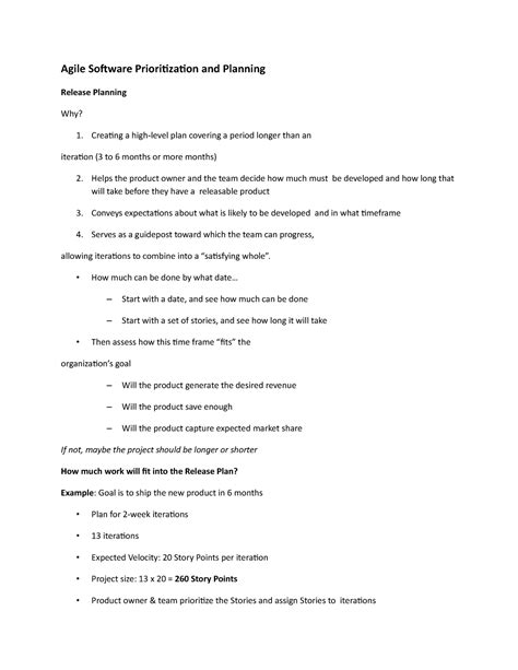 Agile Software Prioritization And Planning Release Agile Software Prioritization And Planning