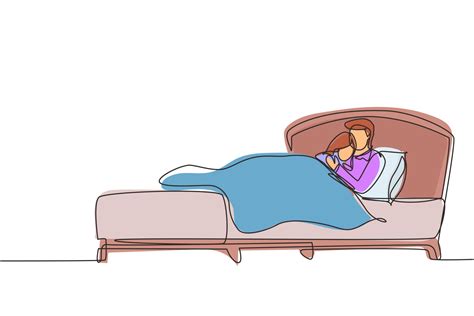 Single Continuous Line Drawing Wife And Husband Hugging And Lying On