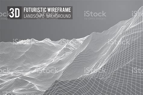 3d 공상 과학 복고풍 연결 배경 와이어프레임 지형 블록 체인 및 암호화 통화 기술 배경 디지털 환경 Hud 요소 빅 데이터와 인공 지능 3차원 형태에 대한 스톡 벡터 아트