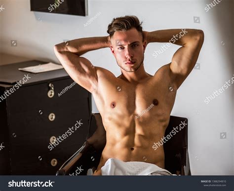 Photo De Stock Shirtless Naked Sexy Male Model Sitting 1388294810