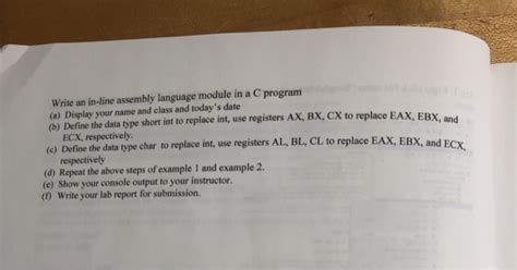 Solved Write An In Line Assembly Language Module In A C