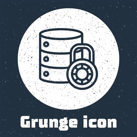 Grunge Line Server Security With Closed Padlock Icon Isolated On Grey Background Security