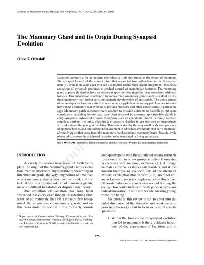 Pdf The Mammary Gland And Its Origin During Synapsid Evolution