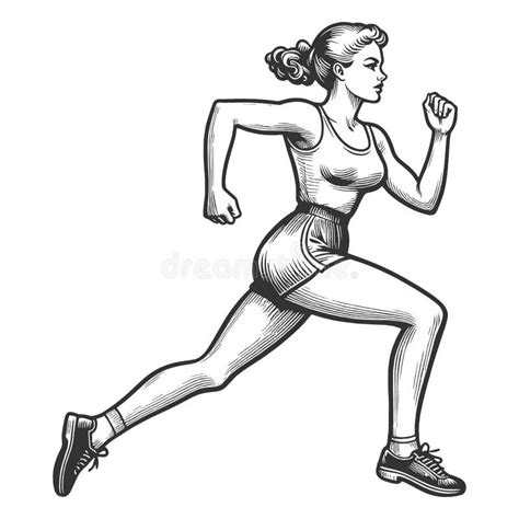 Woman Jogging In Vintage Sportswear Sketch Vector Stock Illustration Illustration Of Vector