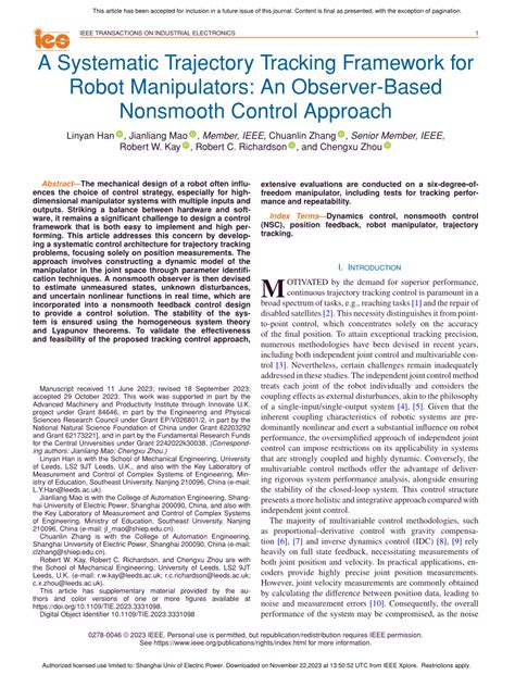 PDF A Systematic Trajectory Tracking Framework For Robot Manipulators An Observer Based