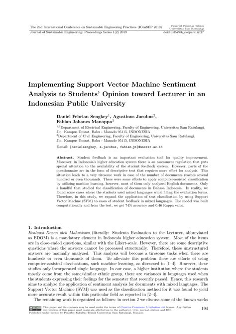Pdf Implementing Support Vector Machine Sentiment Analysis To