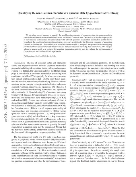 Pdf Quantifying The Non Gaussian Character Of A Quantum State By Quantum Relative Entropy