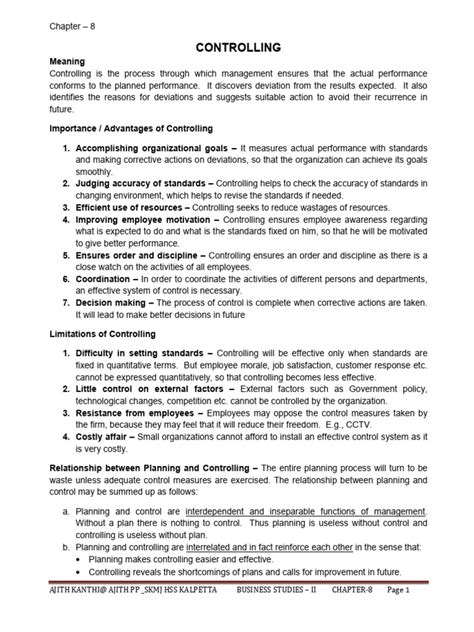 Chapter 8 Controlling 1 6 Pdf Employment Goal