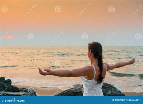 Girl With His Hands Spread Apart At Sunset Stock Image Image Of