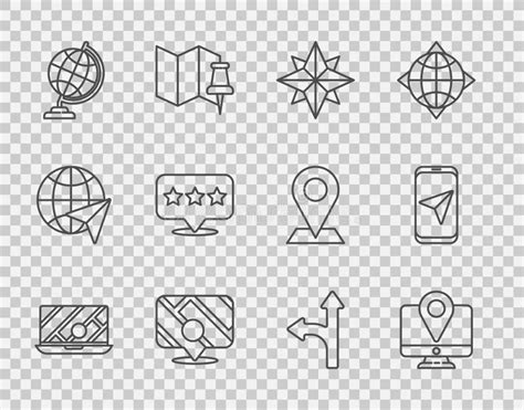 Set Line City Map Navigation Monitor With Location Marker Wind Rose