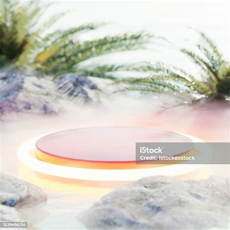 제품 전시를 위한 연단이 있는 열대 여름 장면 3d 렌더링 강단에 대한 스톡 사진 및 기타 이미지 강단 광고 구도 Istock