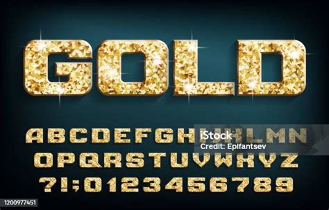골드 알파벳 글꼴입니다 황금 빛은 그림자와 문자와 숫자를 베었다 3차원 형태에 대한 스톡 벡터 아트 및 기타 이미지 3차원 형태 반짝이 컴퓨터 글자 Istock