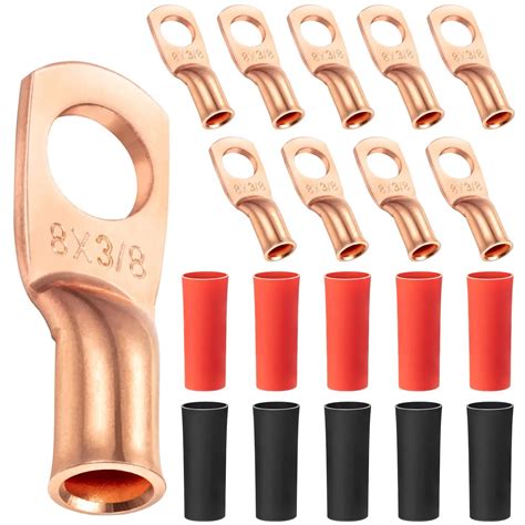 10pcs Copper Terminal Connectors Ring Lug Kit With Shrink Tubing