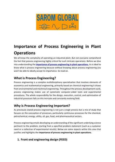 Ppt Importance Of Process Engineering In Plant Operations Powerpoint