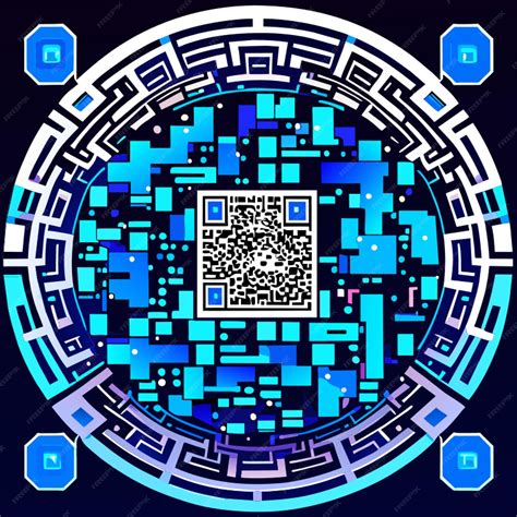 Qr 바코드 파란색 회로 보드 디지털 Qr 코드 벡터 일러스트 레이 션 프리미엄 Ai 생성 벡터