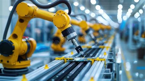 Robotic Arms Assembling Components In High Tech Electronics Plant Stock Illustration