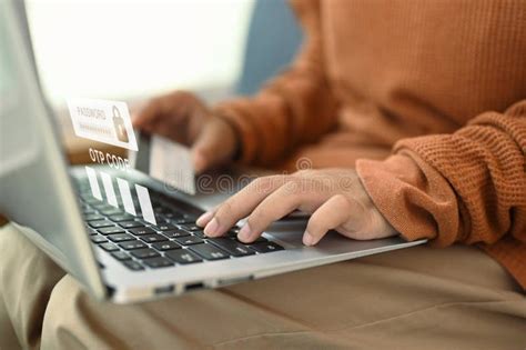 Woman Hands Entering Verification Code Login To Bank Account On Laptop User Privacy Security