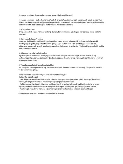 Feynman Texnikasi Pdf