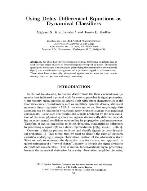 Pdf Using Delay Differential Equations As Dynamical Classifiers