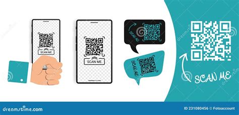 Mobile QR Code Scan Me Concept Symbols Different Vector Illustrations Isolated On White