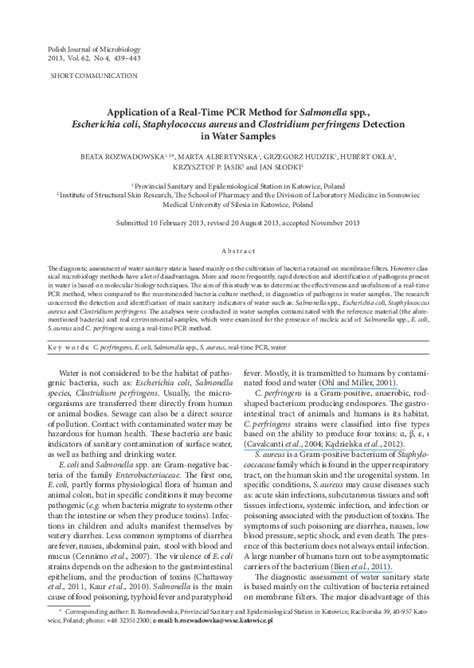 Pdf Application Of A Real Time Pcr Method For Salmonella Spp