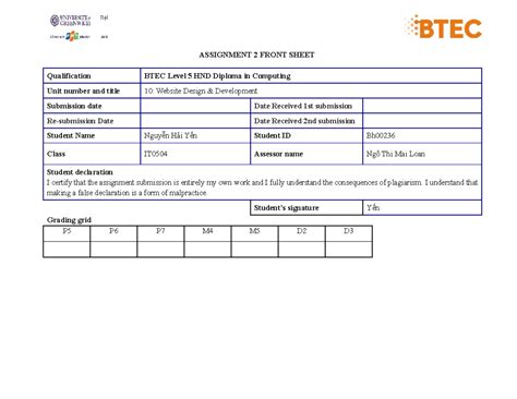 Unit 10assignment 2 Frontsheet 2018 2019 Copy Assignment 2 Front