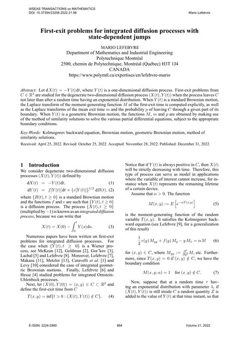 Pdf First Exit Problems For Integrated Diffusion Processes With State