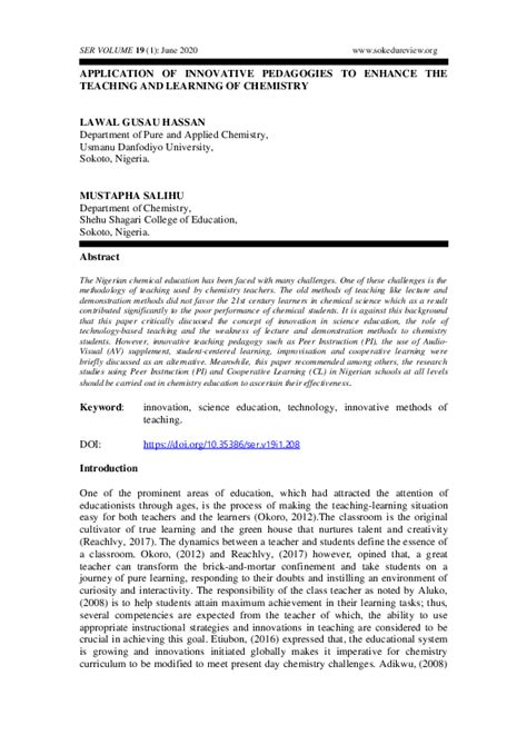 Pdf Application Of Innovative Methods To Enhance The Teaching And Learning Of Chemistry