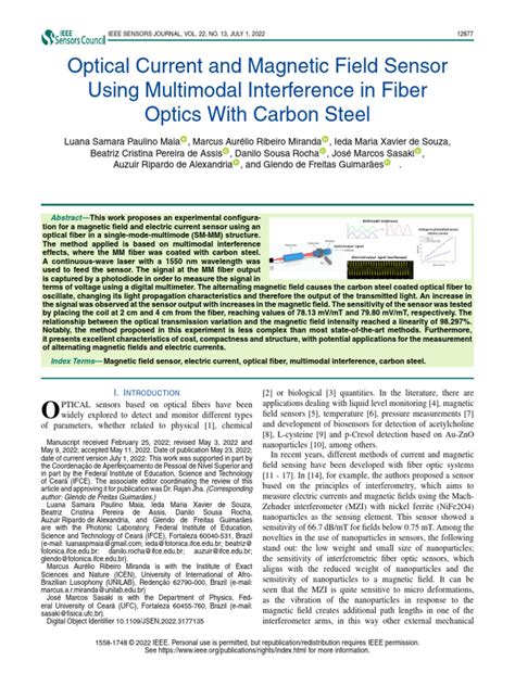 Optical Current And Magnetic Field Sensor Using Multimodal Interference In Fiber Optics With