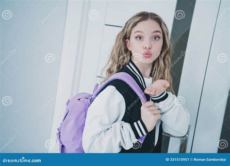 Photo Of Sweet Pretty Teen Girl Send You Air Kiss Bye Wear Stylish