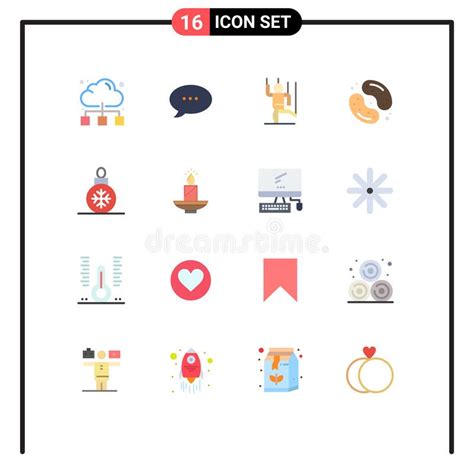 Flat Color Pack Of 16 Universal Symbols Of Ball Sweets Control Food Candy Stock Vector