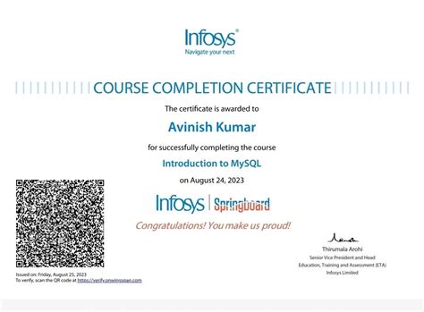 Avinish Kumar On Linkedin I Am Happy To Share My Certificate For Infosys
