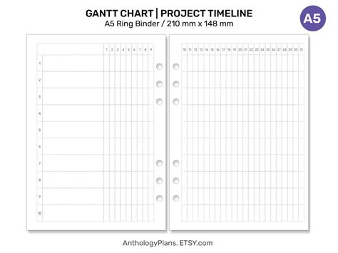 A5 Project Chart Project Tracker Schedule Monthly Timeline Simple