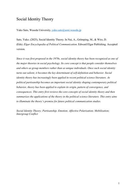 Pdf Social Identity Theory