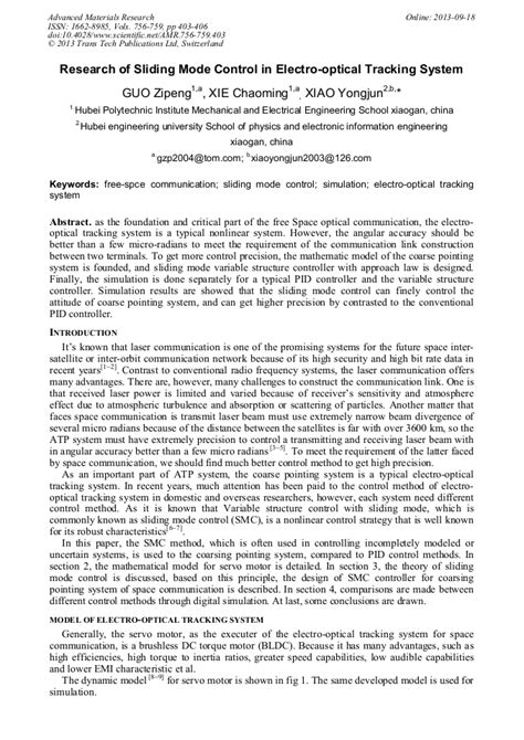 Research Of Sliding Mode Control In Electro Optical Tracking System Scientific Net