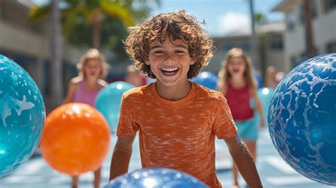 Young Girl Smiles Joyfully At A Summer Pool Party Surrounded By Friends