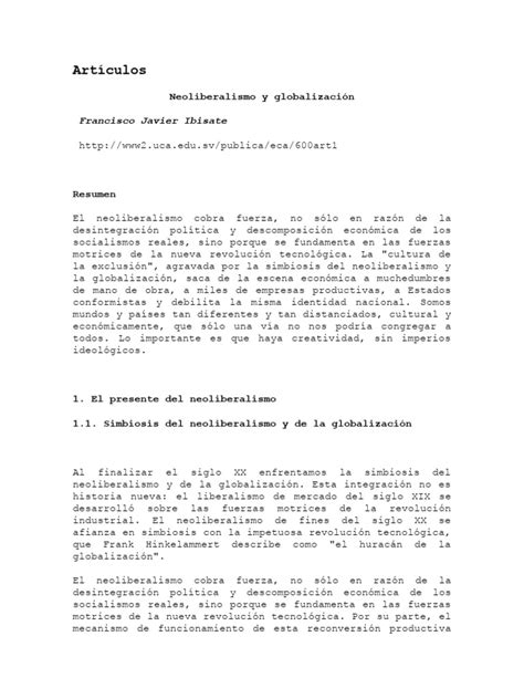 Neoliberalismo Y Globalizacion Pdf Capitalismo Neoliberalismo