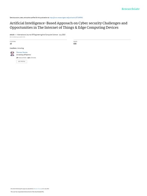 Artificial Intelligence Based Approach On Cyber Security Challenges Pdf