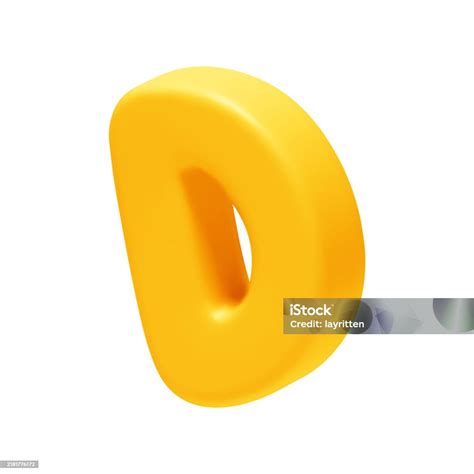 편지 D 편지 기호 노란색 만화 스타일의 사실적인 3d 디자인 흰색 배경에 고립되어 있습니다 벡터 일러스트 레이 션 0명에 대한
