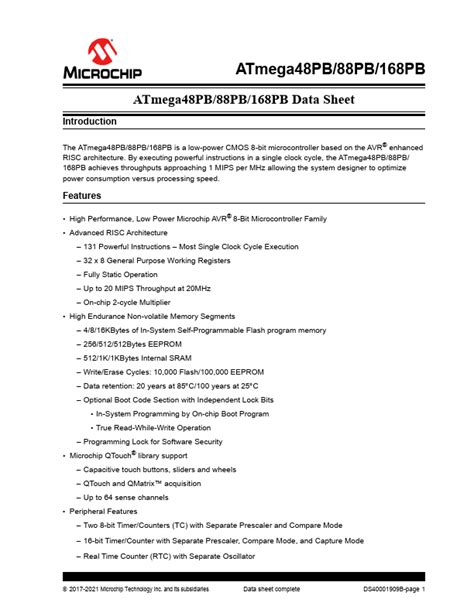 atmega88pb datasheet microchip