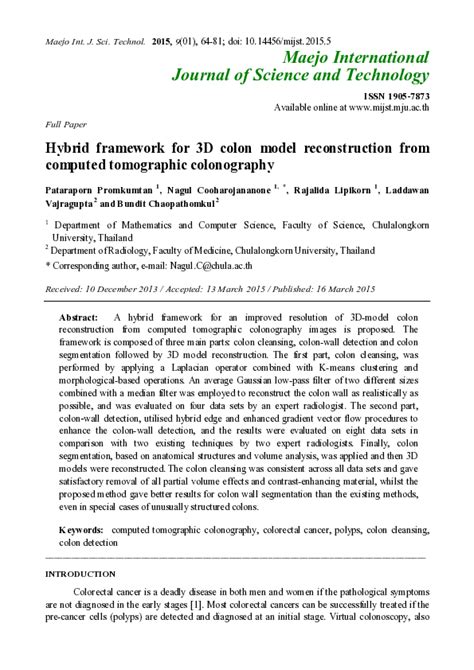 Pdf Hybrid Framework For 3d Colon Model Reconstruction From Computed Tomographic Colonography