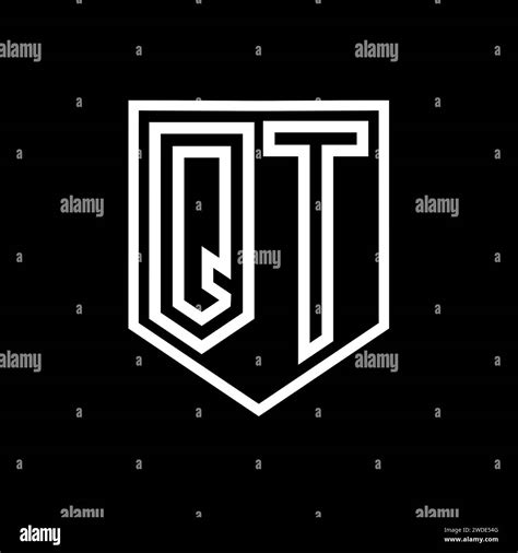 QT Letter Logo Monogram Shield Geometric Line Inside Shield Isolated Style Design Template Stock