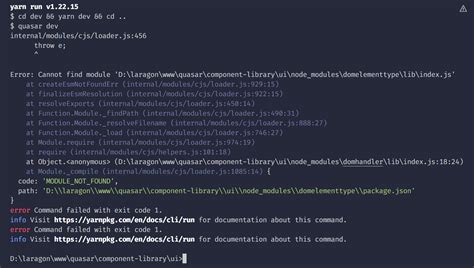 Modulenotfound When Starting Yarn Dev In Ui Kit · Quasarframework