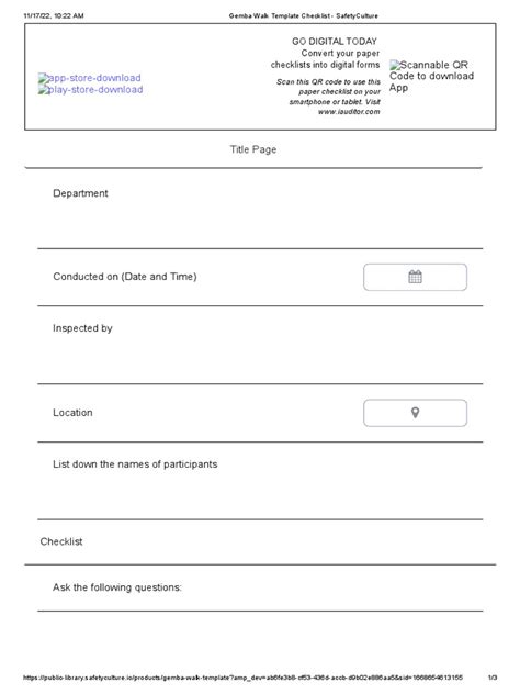Gemba Walk Template Checklist Safetyculture Pdf Libraries Qr Code